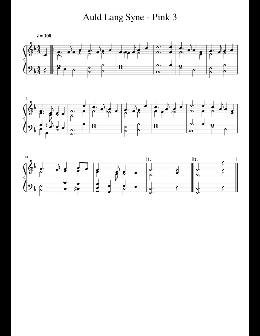 Auld Lang Syne sheet music for Piano download free in PDF or MIDI