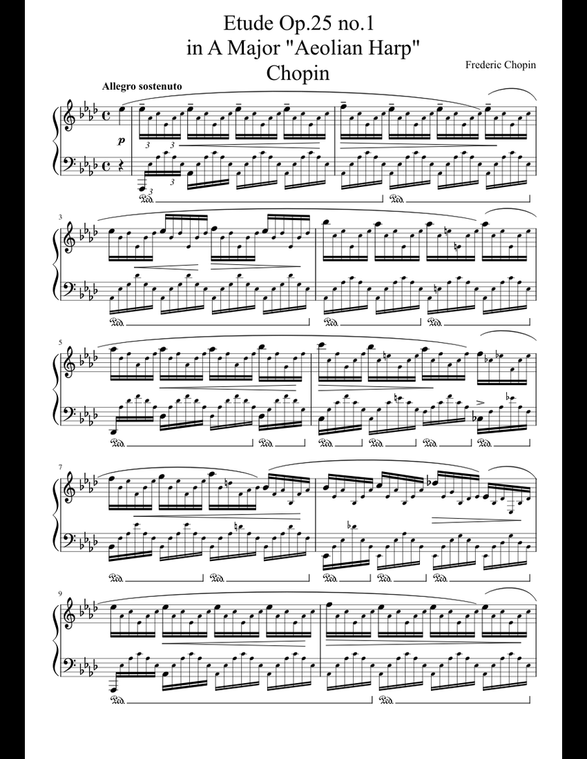 Chopin Etude Op. 25 No. 1 A Major "Aeolian Harp" sheet music for Harp download free in PDF or MIDI