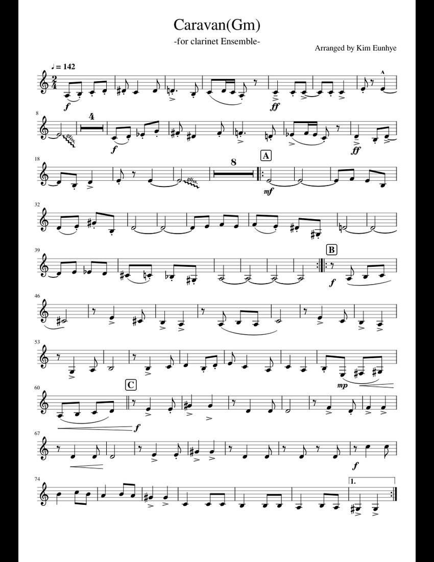 Caravan sheet music for Clarinet download free in PDF or MIDI