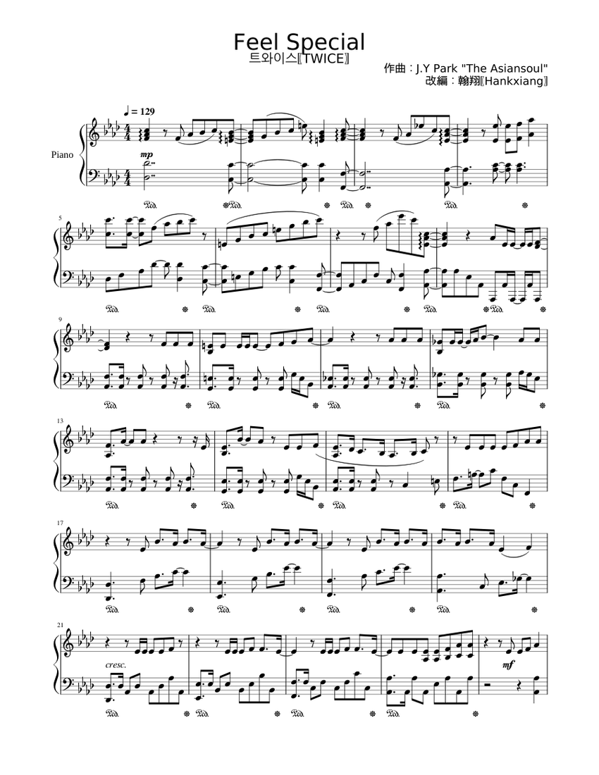 Feel Special【트와이스〖TWICE〗】（鋼琴／Piano） Sheet music for Piano (Solo ...
