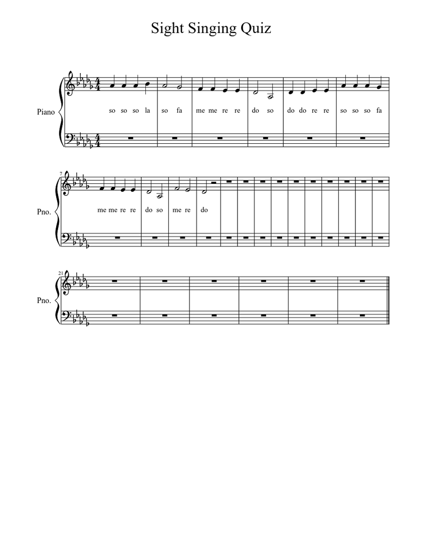 Sight Singing Quiz Sheet music for Piano | Download free in PDF or MIDI ...