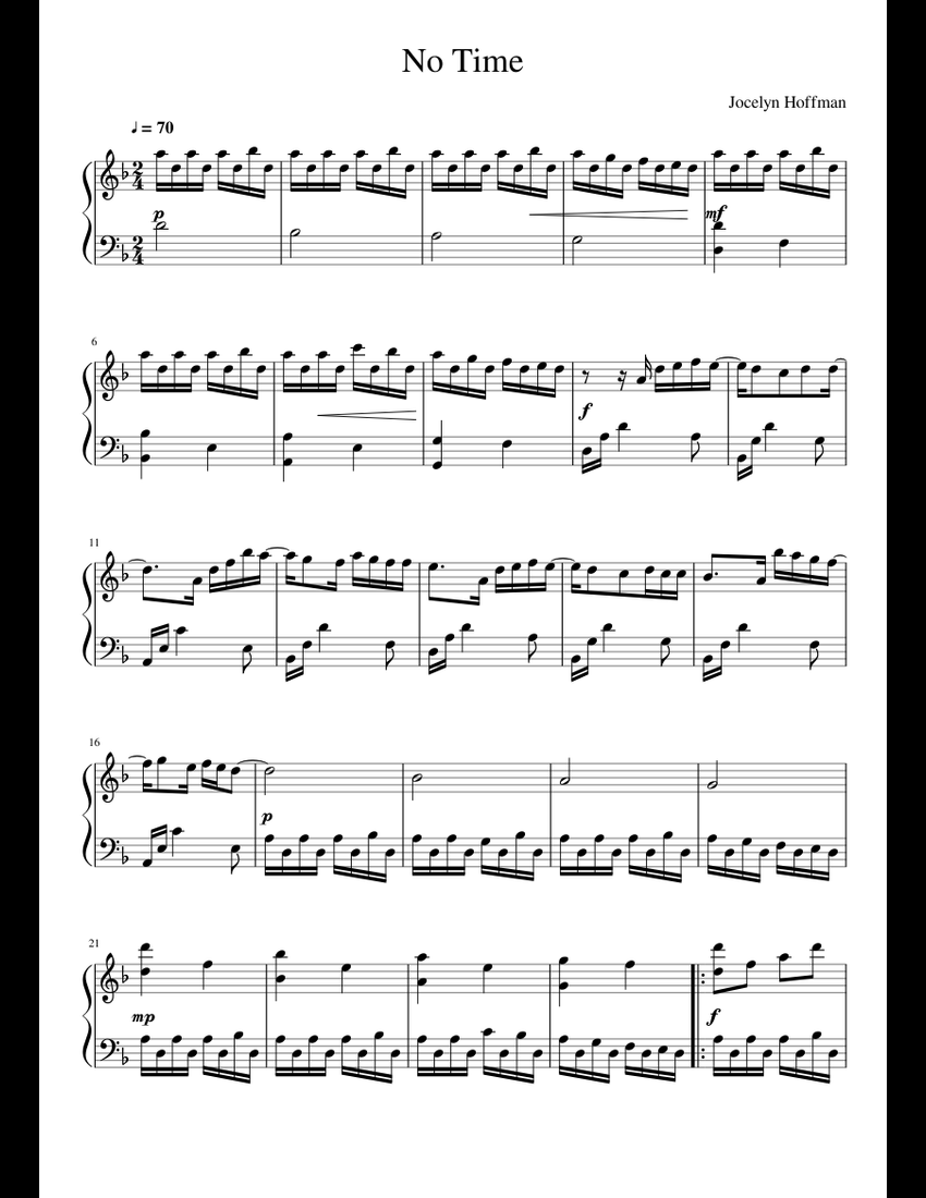 No Time sheet music for Piano download free in PDF or MIDI