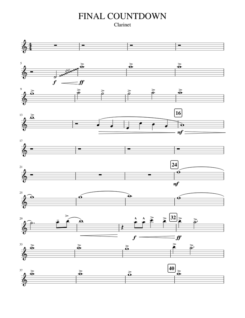 FINAL COUNTDOWN(클라리넷) Sheet music for Alto Saxophone | Download free in ...