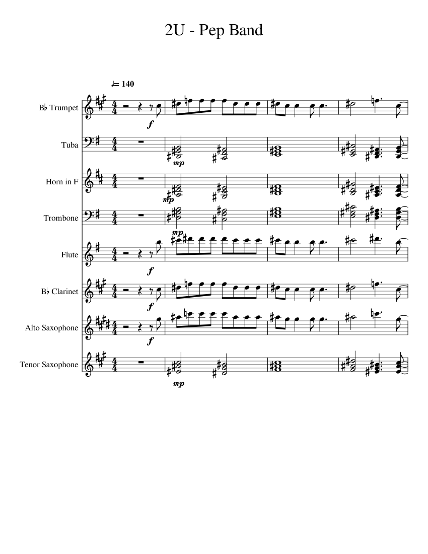 2U - Pep Band Sheet music for Trumpet (In B Flat), Trombone, Flute, Clarinet (In B Flat) & more ...