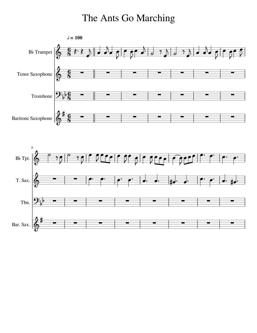 The Ants Go Marching sheet music for Trumpet, Tenor Saxophone, Trombone ...