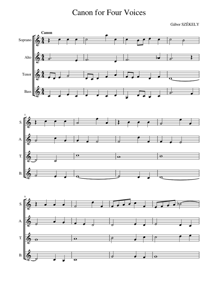 Canon for Four Voices Sheet music for Soprano, Tenor, Alto, Bass ...