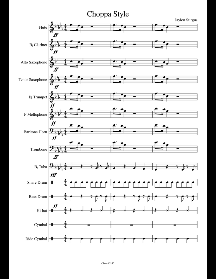 Choppa Style sheet music for Flute, Clarinet, Alto Saxophone, Tenor Saxophone download free in ...