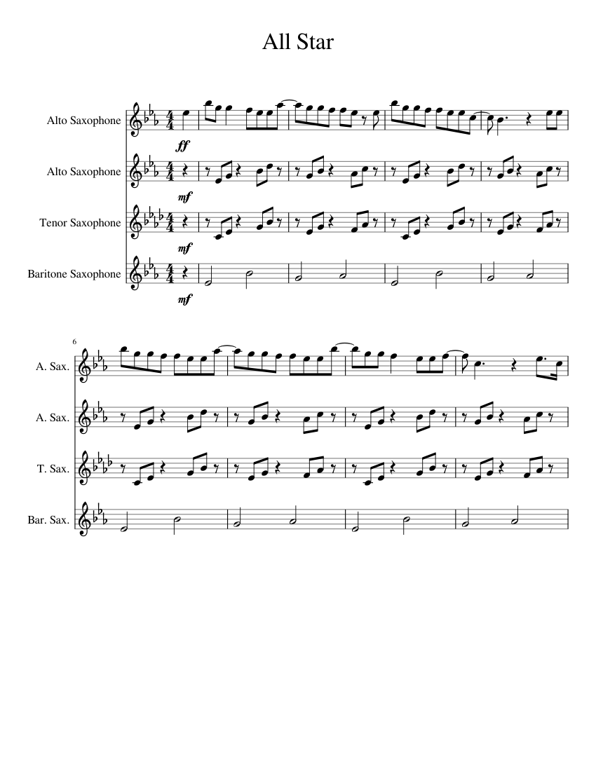 All Star Sheet music for Saxophone (Alto), Saxophone (Tenor), Saxophone ...