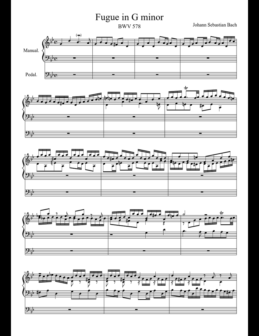 Fugue in G Minor "Little" BWV 578 J.S. Bach sheet music for Organ ...