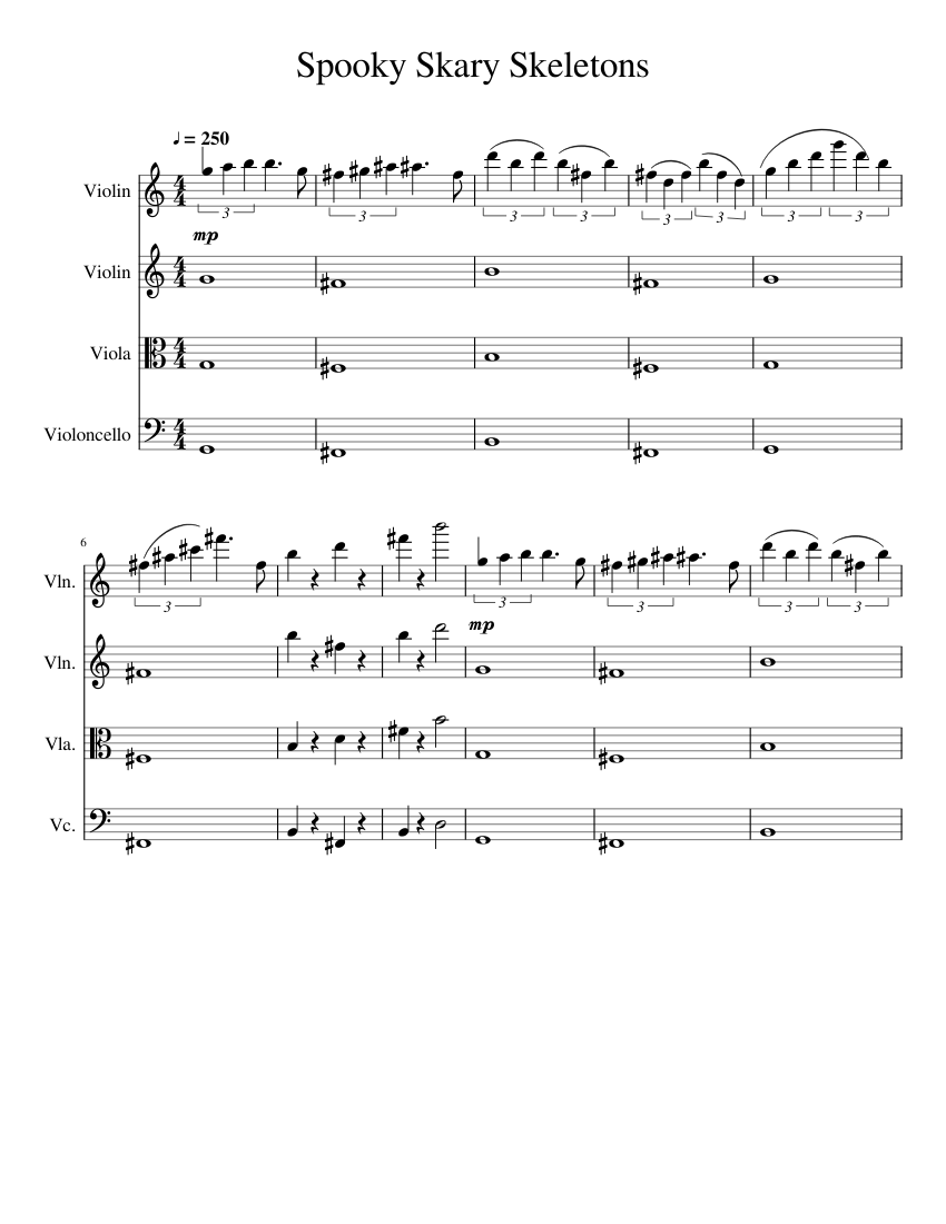 Spooky Scary Skeletons Orchestra Sheet music for Violin, Viola, Cello ...