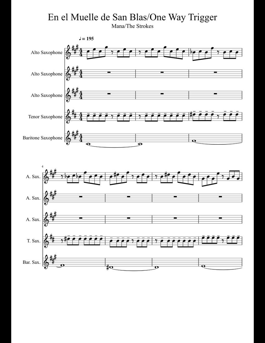 En el Muelle de San Blas/One Way Trigger Mashup sheet music for Alto ...