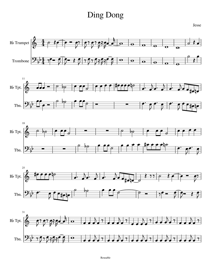 Ding Dong Sheet music for Piano, Trumpet (In B Flat), Trombone (Mixed Trio) | Musescore.com