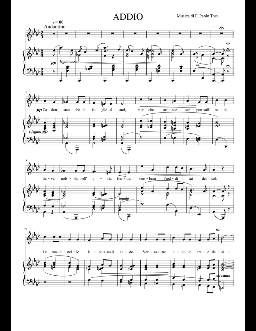 ADDIO Solo Ab sheet music for Piano, Oboe download free in PDF or MIDI