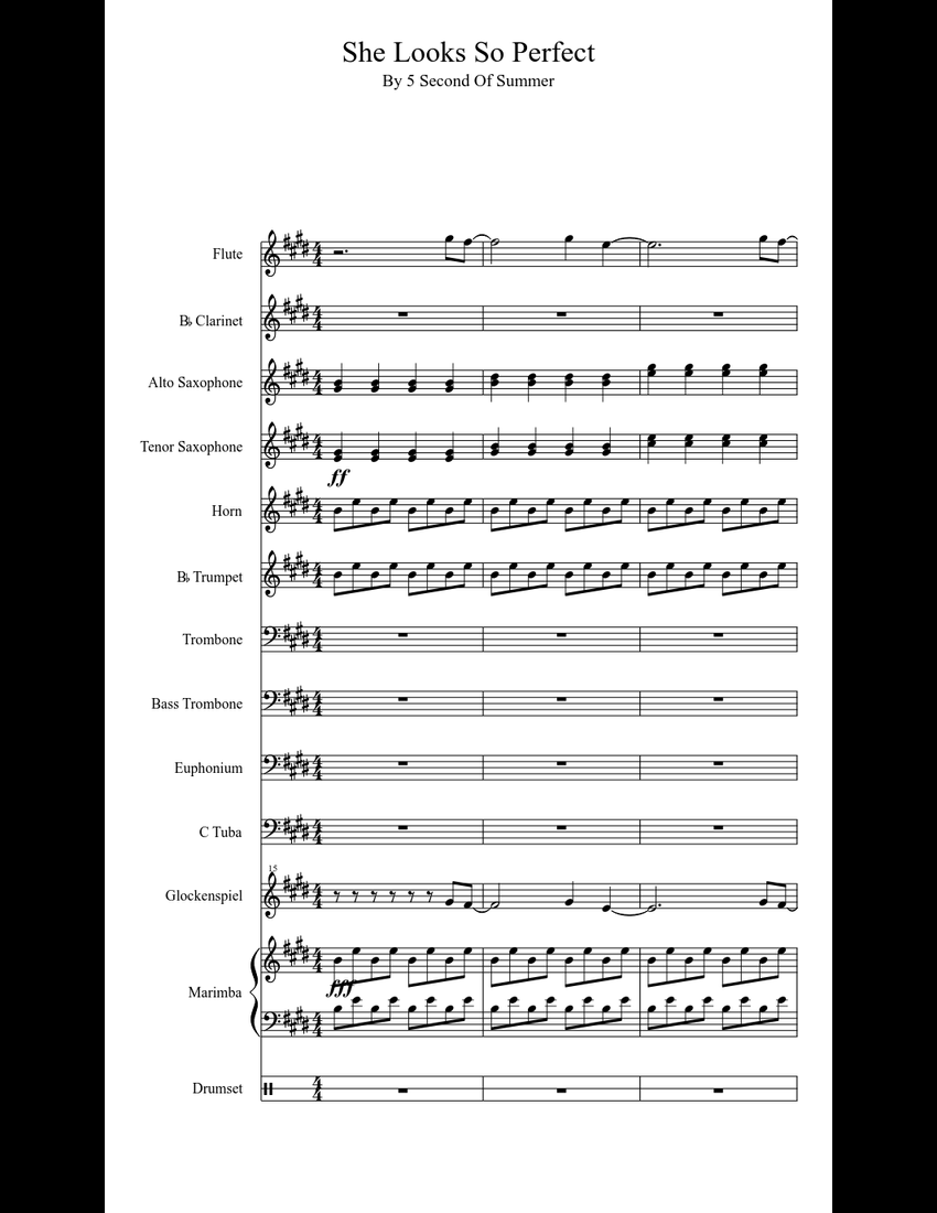She Looks So Perfect sheet music for Flute, Clarinet, Alto Saxophone ...