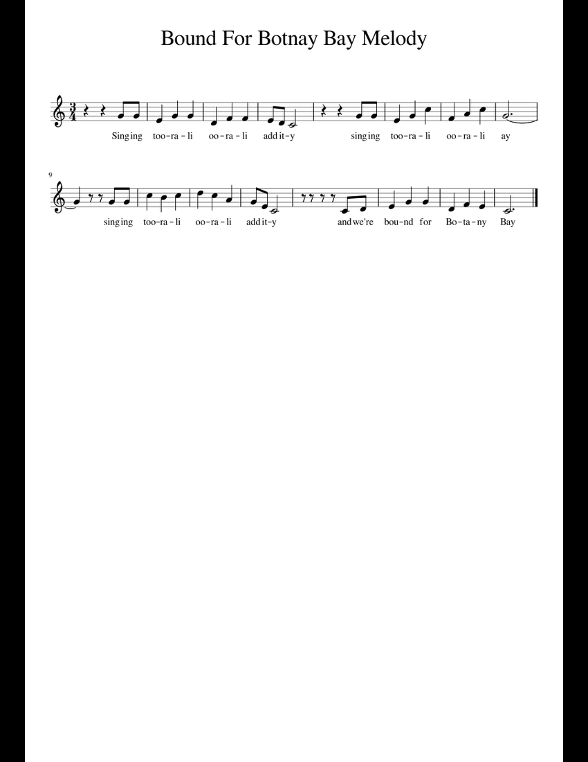 Bound For Botany Bay Melody sheet music for Piano download free in PDF ...