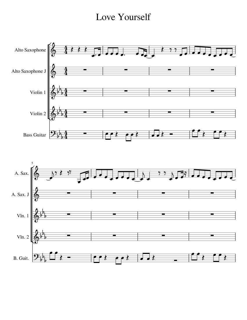 Love Yourself Sheet music for Violin, Alto Saxophone, Cello, Bass ...