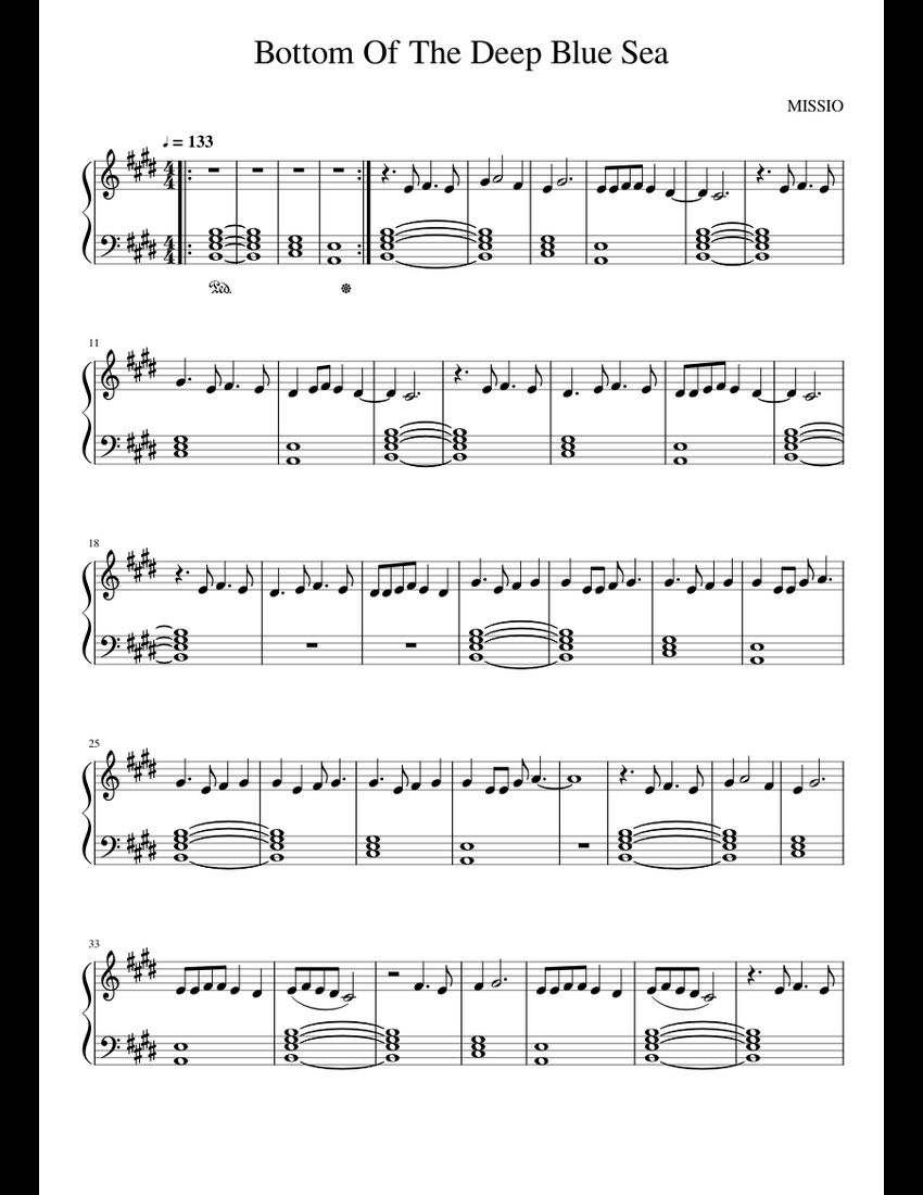 MISSIO - Bottom Of The Deep Blue Sea sheet music for Piano download ...