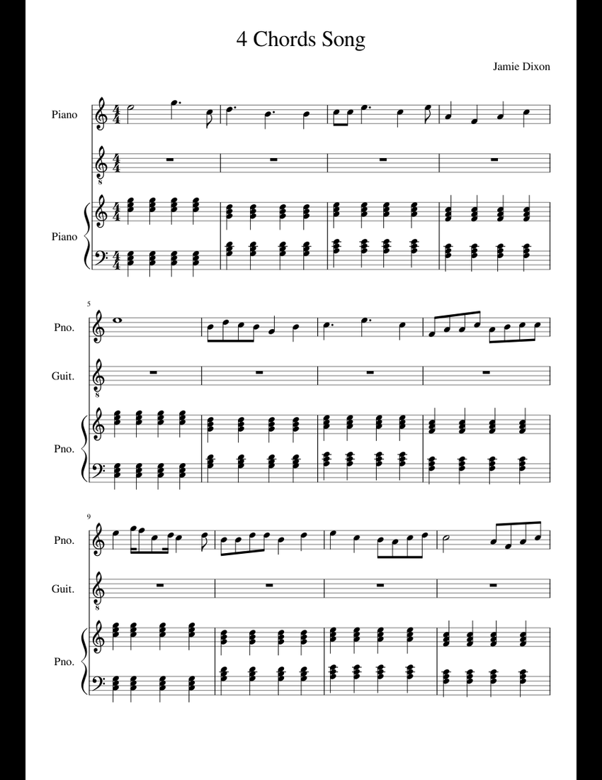 4 Chords Song By Jamie sheet music for Piano, Guitar download free in ...