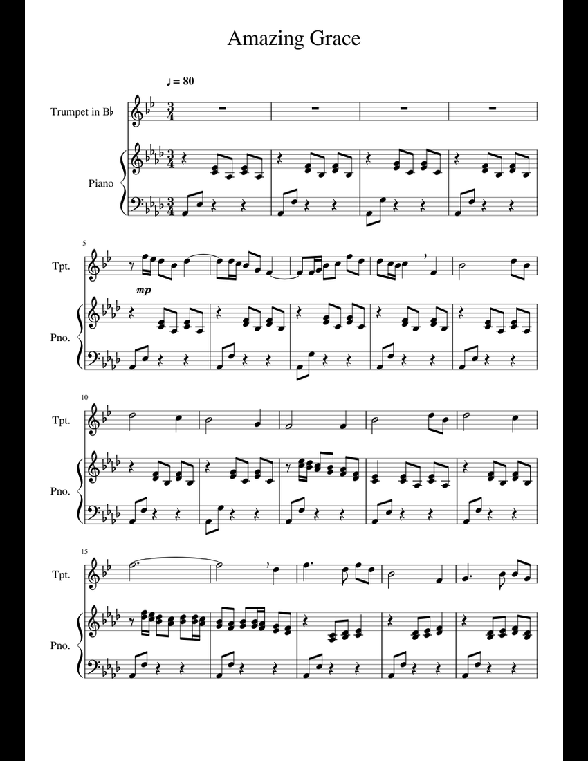 Amazing Grace sheet music for Piano, Trumpet download free in PDF or MIDI