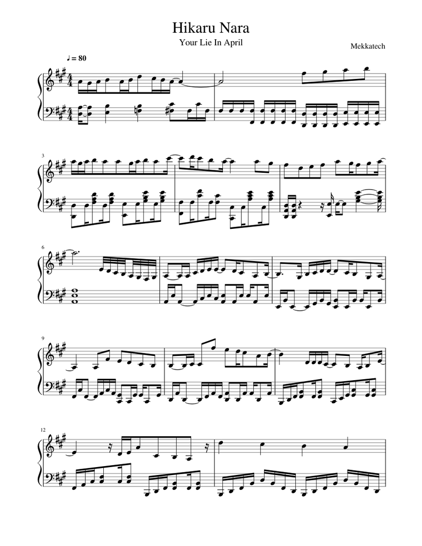 Hikaru Nara Sheet music for Piano | Download free in PDF or MIDI ...