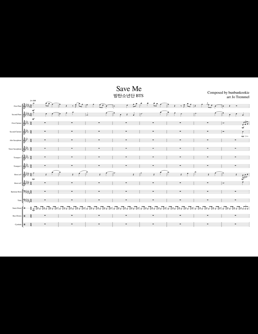 Save Me - BTS sheet music for Flute, Clarinet, Alto Saxophone, Trumpet ...