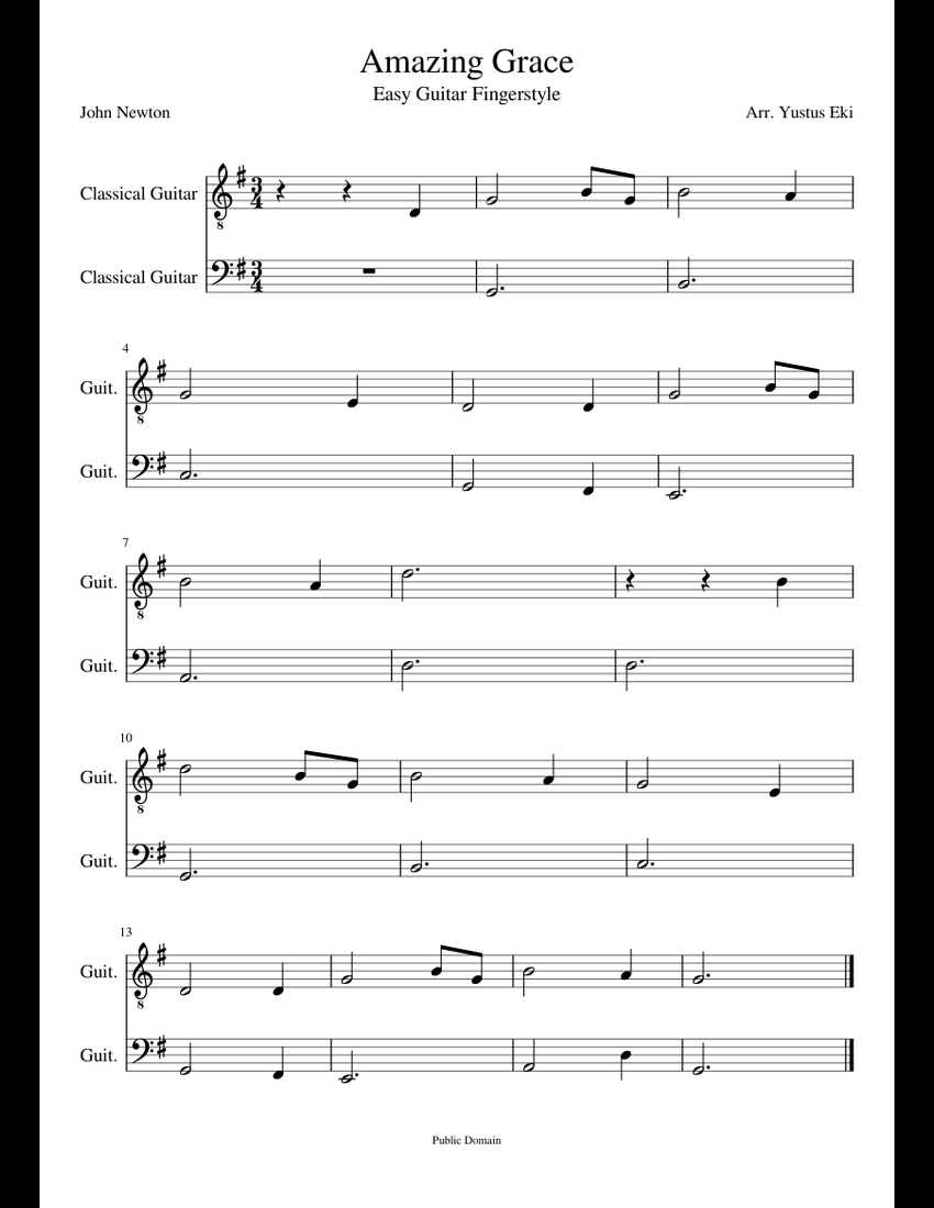 Amazing Grace sheet music for Guitar download free in PDF or MIDI