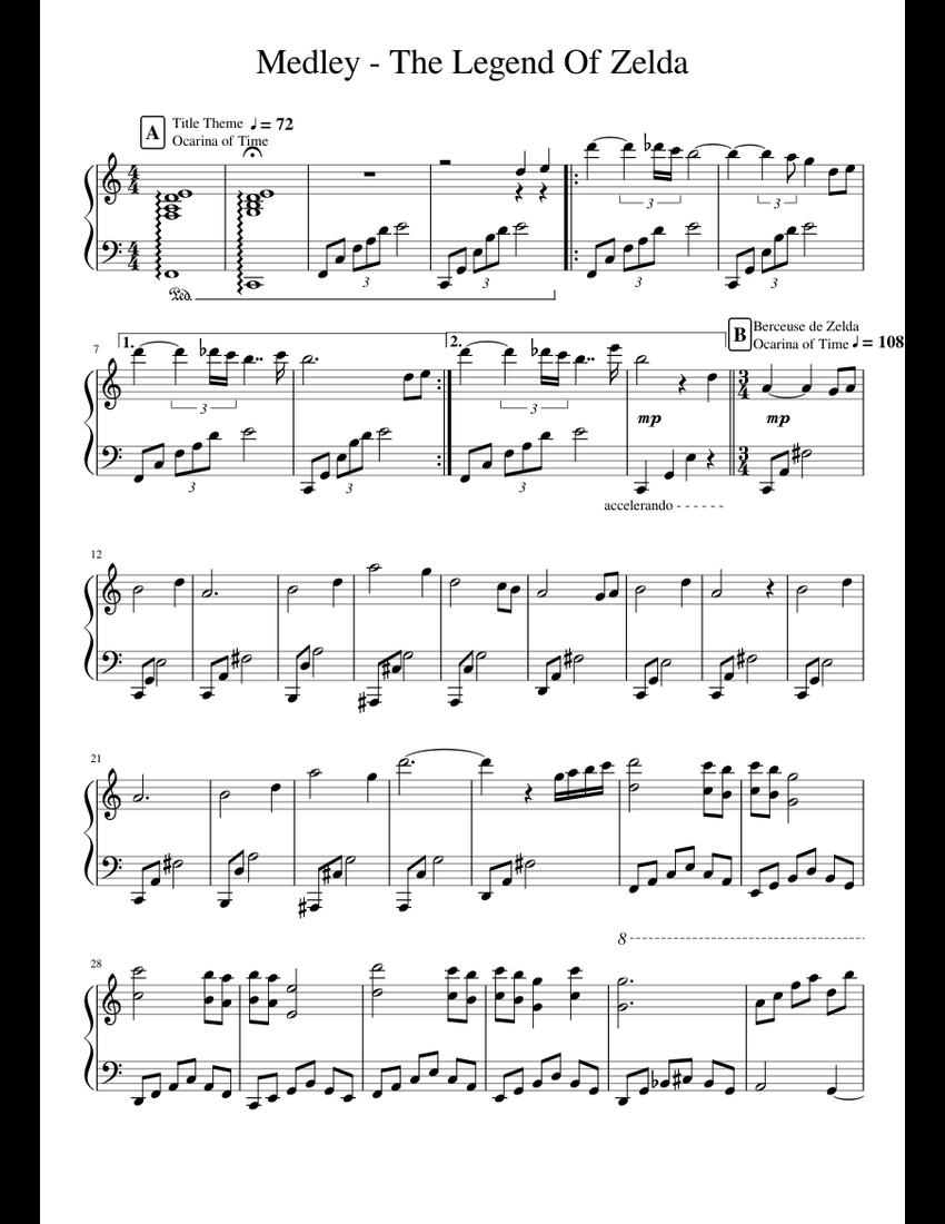 Medley - The Legend Of Zelda sheet music for Piano download free in PDF ...