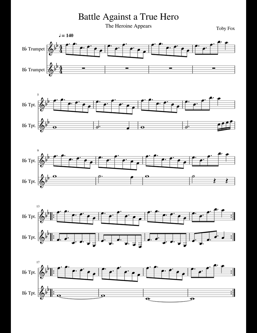 Battle Against a True Hero sheet music for Trumpet download free in PDF ...
