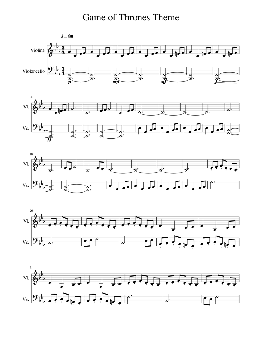 Game of Thrones Theme Sheet music for Violin, Cello | Download free in ...