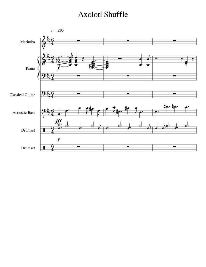 Axolotl Shuffle Sheet music for Piano, Percussion, Guitar, Bass ...