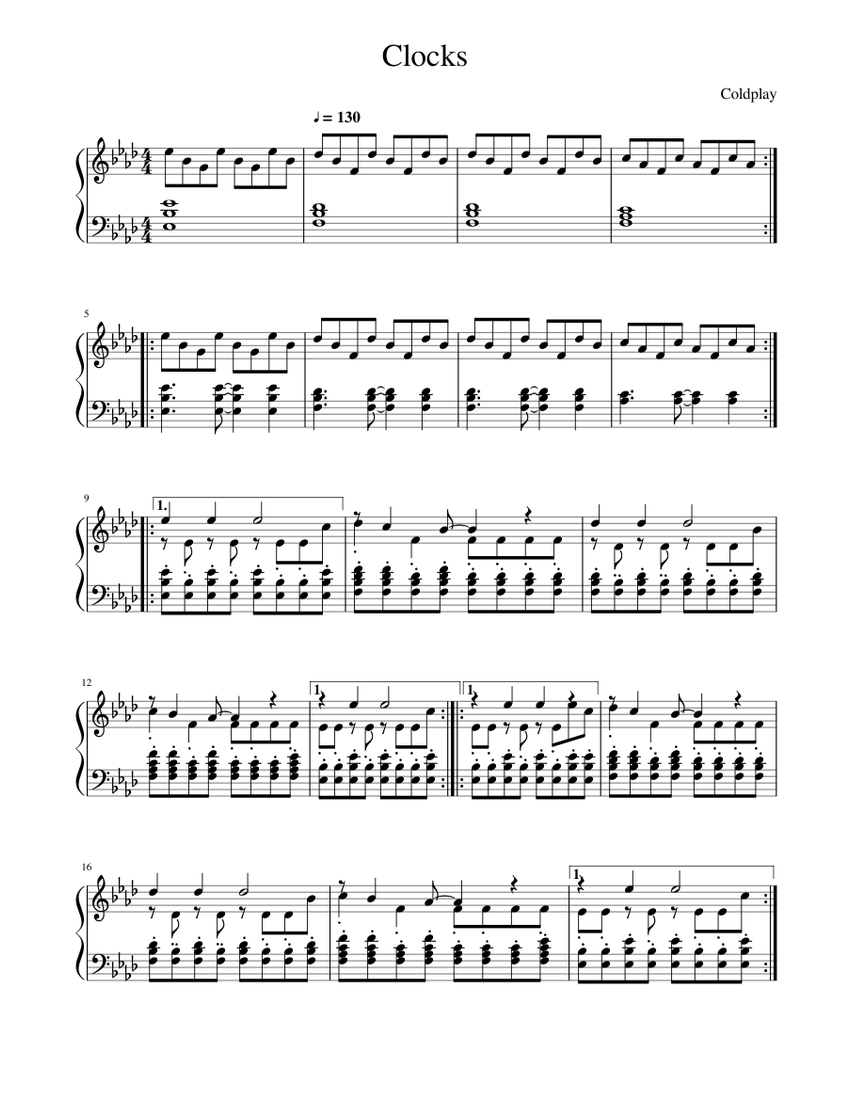 Clocks Sheet music for Piano | Download free in PDF or MIDI | Musescore.com