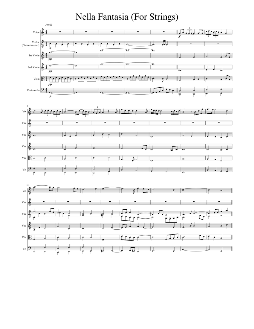 Nella Fantasia (For Strings) Sheet music for Violin, Cello, Vocals, Viola (Mixed Ensemble ...