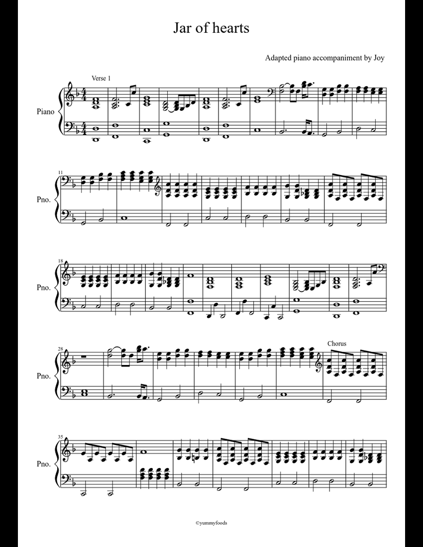 Jar of Hearts sheet music for Piano download free in PDF or MIDI