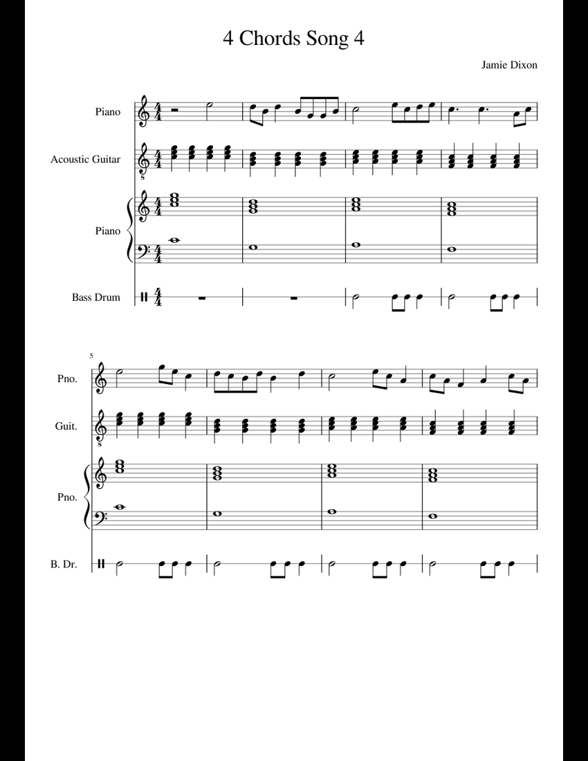 4 Chords Song 4 sheet music for Piano, Guitar, Percussion download free ...