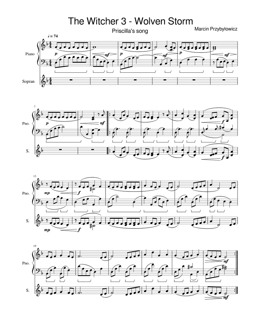 The Witcher 3 - Wolven Storm Sheet music for Piano (Solo) | Musescore.com