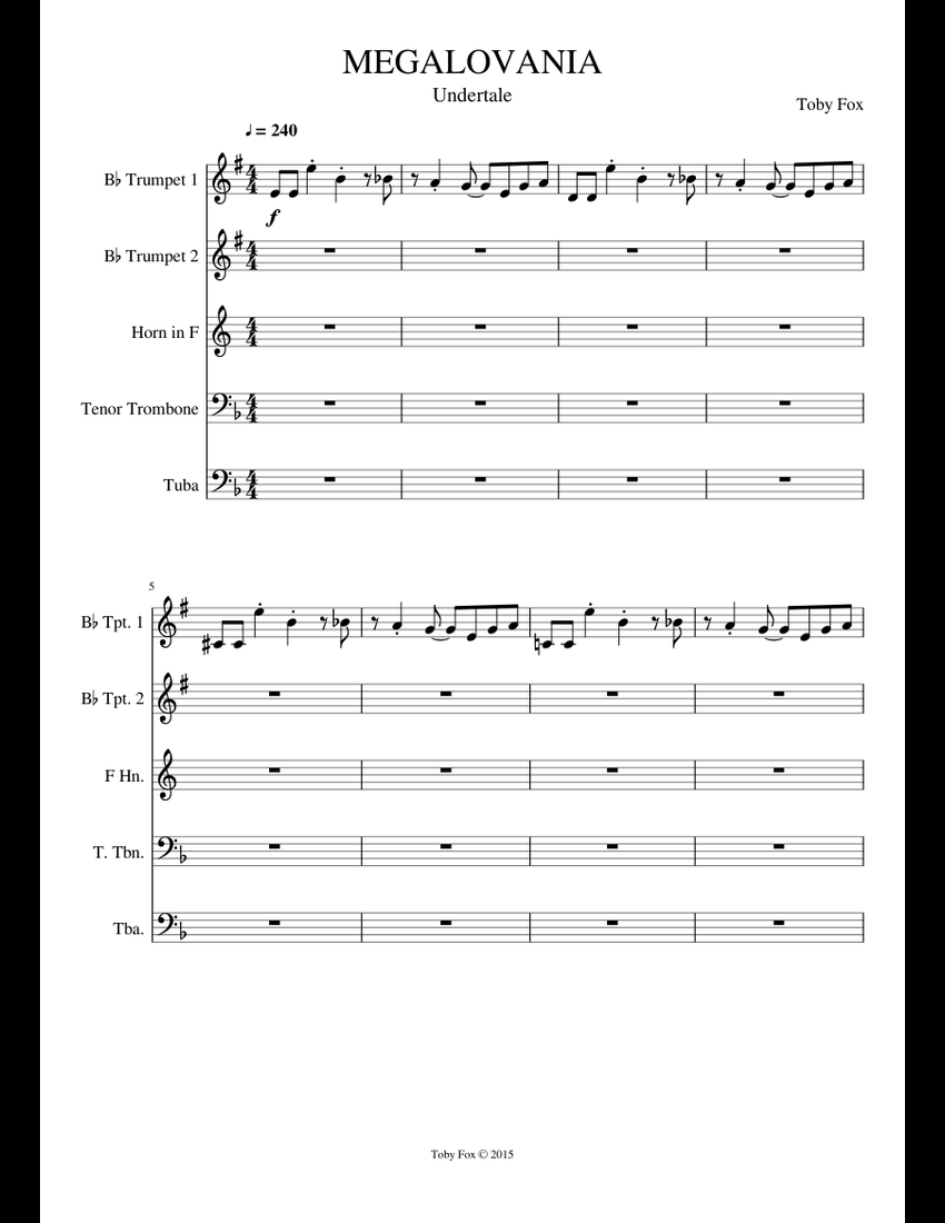 Megalovania Brass Quintet sheet music for Trumpet, French Horn, Trombone, Tuba download free in ...