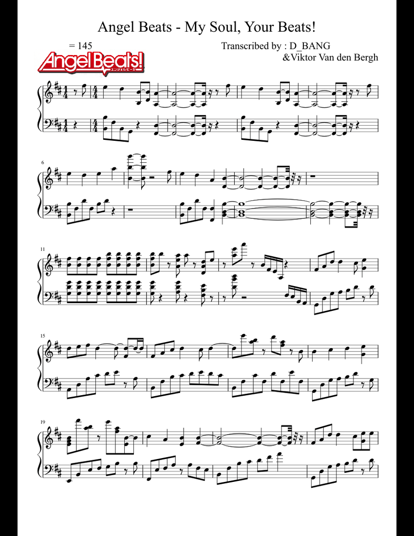 Angel Beats - My Soul, Your Beats! (Full) sheet music for Piano download free in PDF or MIDI