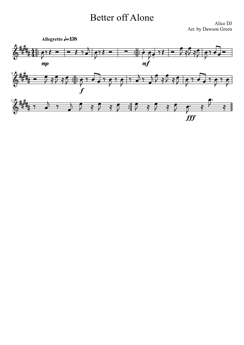 Better off Alone sheet music download free in PDF or MIDI