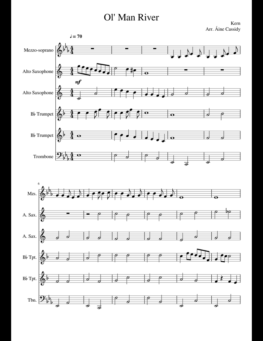 Ol' Man River sheet music for Voice, Alto Saxophone, Trumpet, Trombone download free in PDF or MIDI