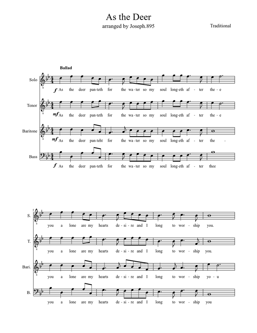 As the deer Sheet music | Download free in PDF or MIDI | Musescore.com