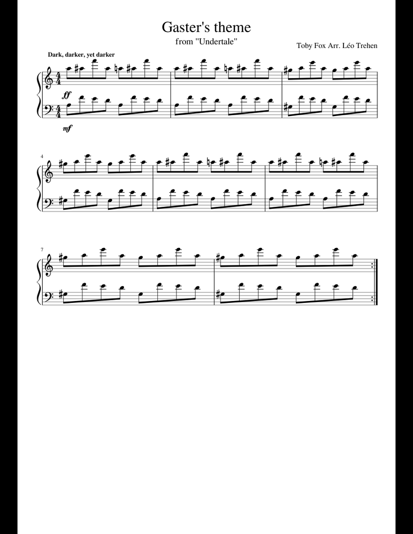 Gaster s theme sheet music for Piano download free in PDF or MIDI