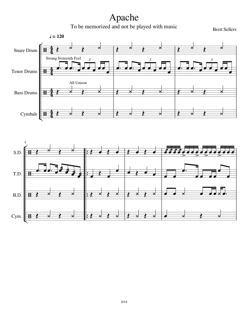 Apache Sheet music for Percussion | Download free in PDF or MIDI ...