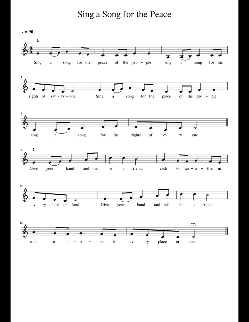 Sing a Song for the Peace sheet music for Piano download free in PDF or ...