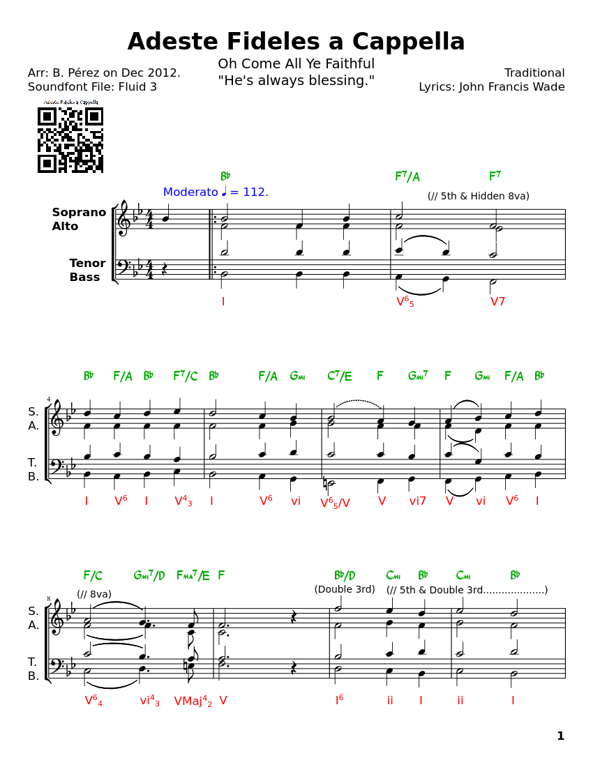 Adeste Fideles a Cappella Sheet music | Download free in PDF or MIDI | Musescore.com
