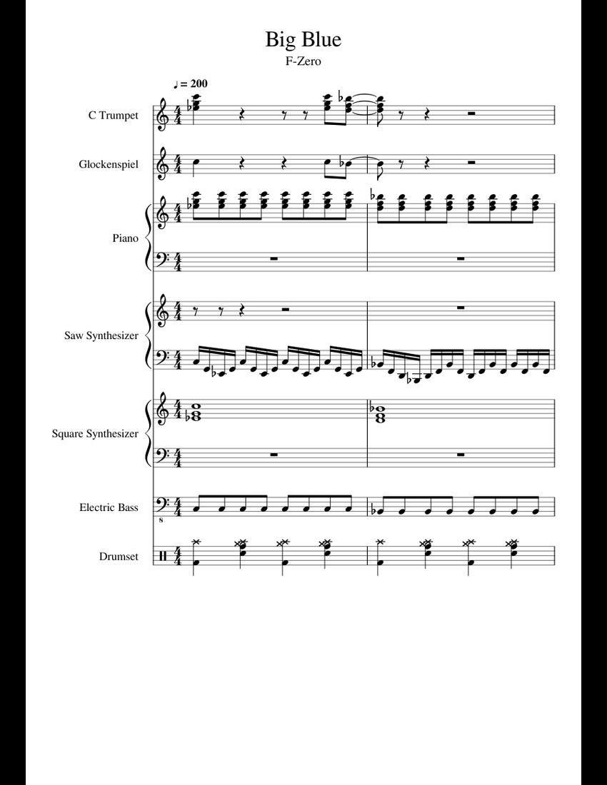 Big Blue - F-Zero (for your listening pleasure only!) sheet music for ...