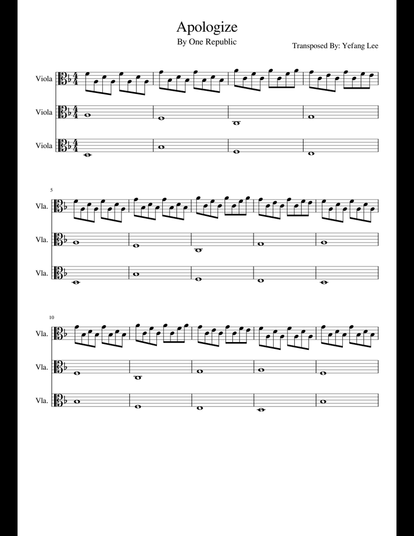 Apologize (Viola) sheet music for Viola download free in PDF or MIDI