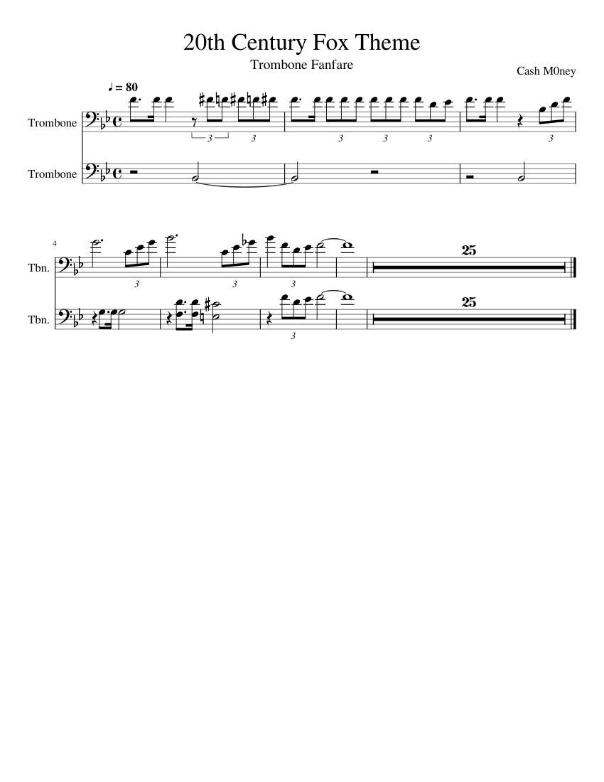20th Century Fox Theme Sheet music for Trombone (Brass Duet ...
