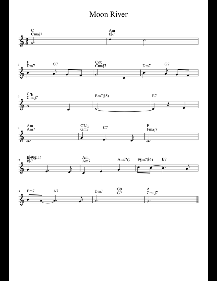 moon river sheet music for Piano download free in PDF or MIDI