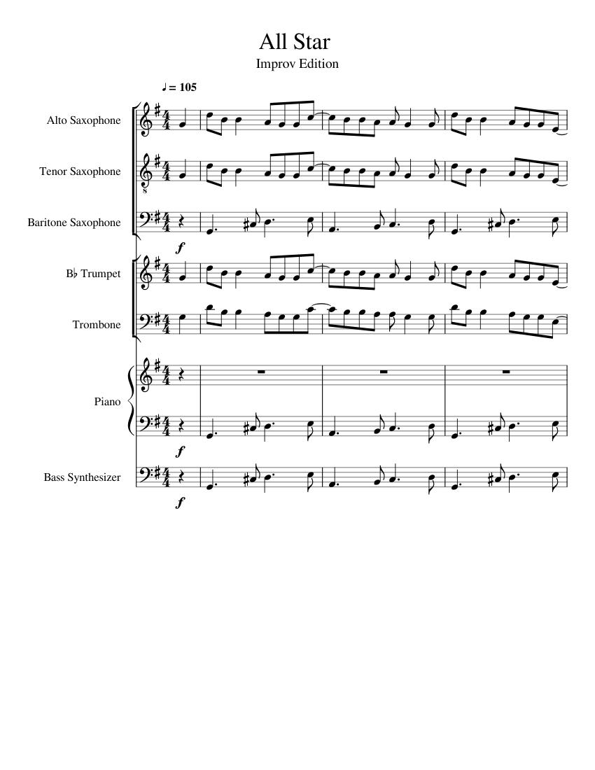 All Star jazz improv version Sheet music for Piano, Alto Saxophone ...