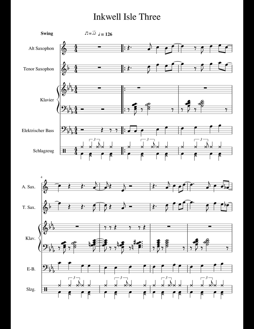 Inkwell Isle Three sheet music for Piano, Alto Saxophone, Tenor ...